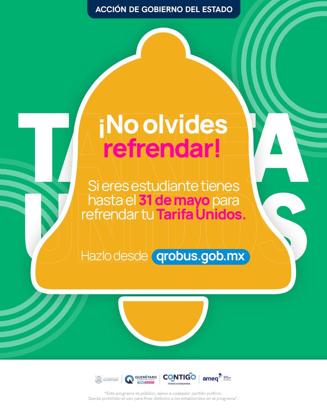 Tienen estudiantes hasta el 31 de mayo para refrendar Tarifa Unidos ...